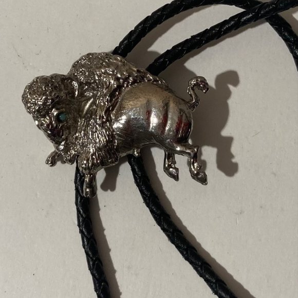 Accessories | Vintage Metal Bolo Tie Sterling Silver Buffalo Bison ...